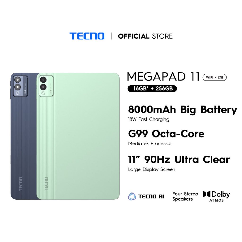 TECNO MEGAPAD 11 Wifi + LTE (16GB* + 256GB) 8000 mAh Big Battery ...