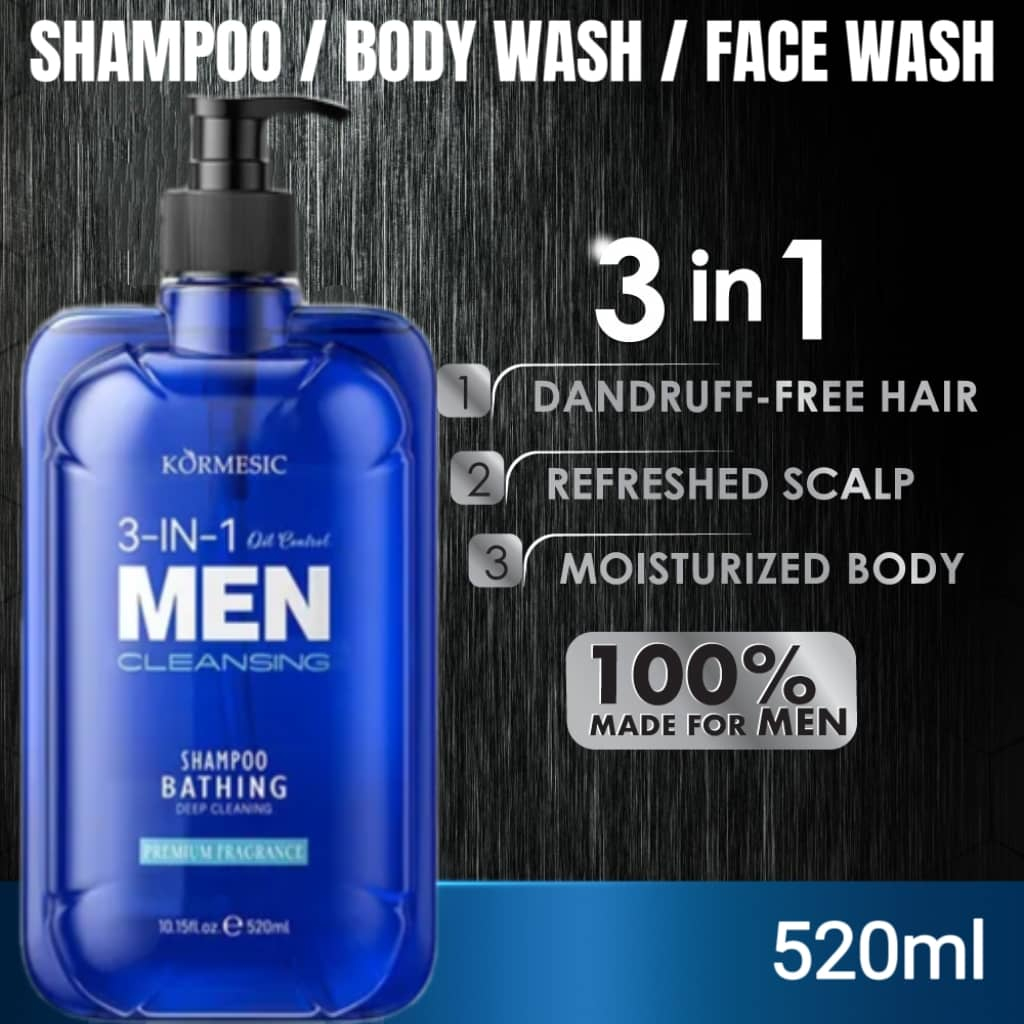 Men 3 In 1 Body Wash & Shampoo Active Cool & Face Wash (520ml) Anti ...