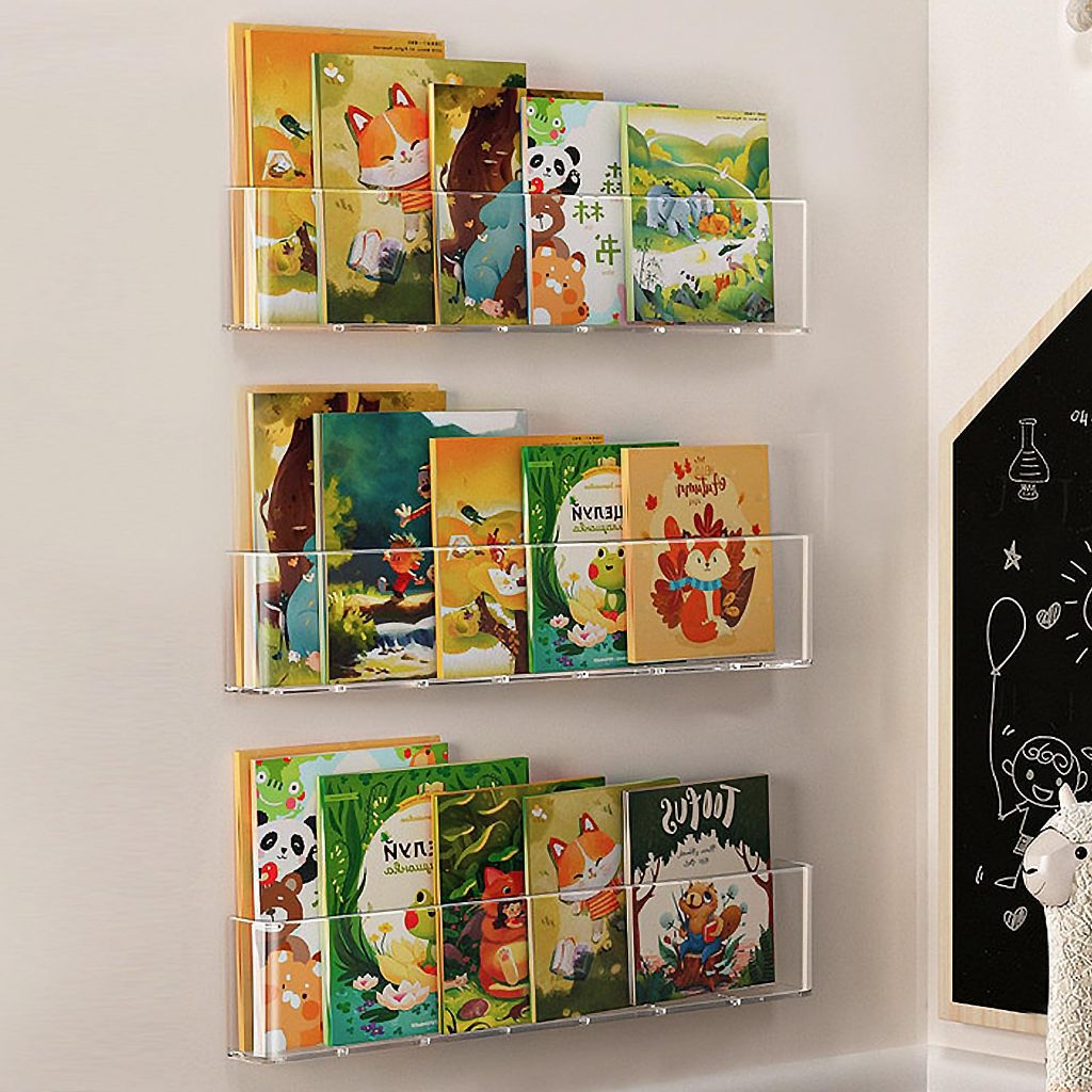 Kids Book Shelf, Hole Free Wall Mount Book Shelf Acrylic Picture Book ...