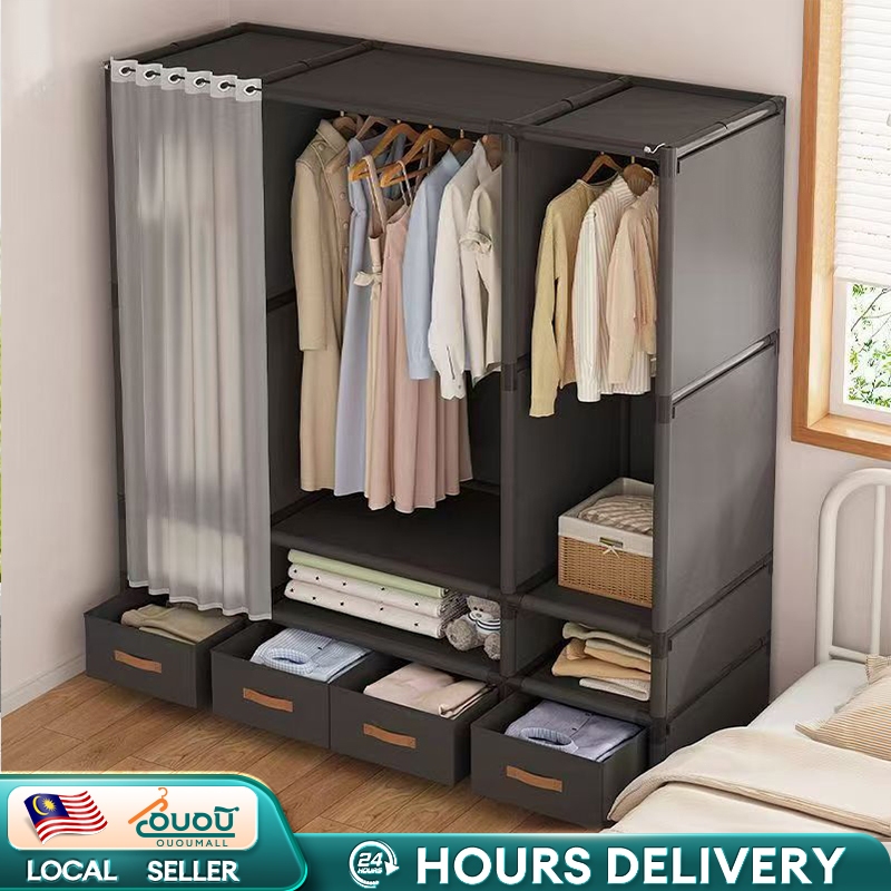 Ready Stock ! Wardrobe With door curtain / Almari Kain laci murah / Rak ...