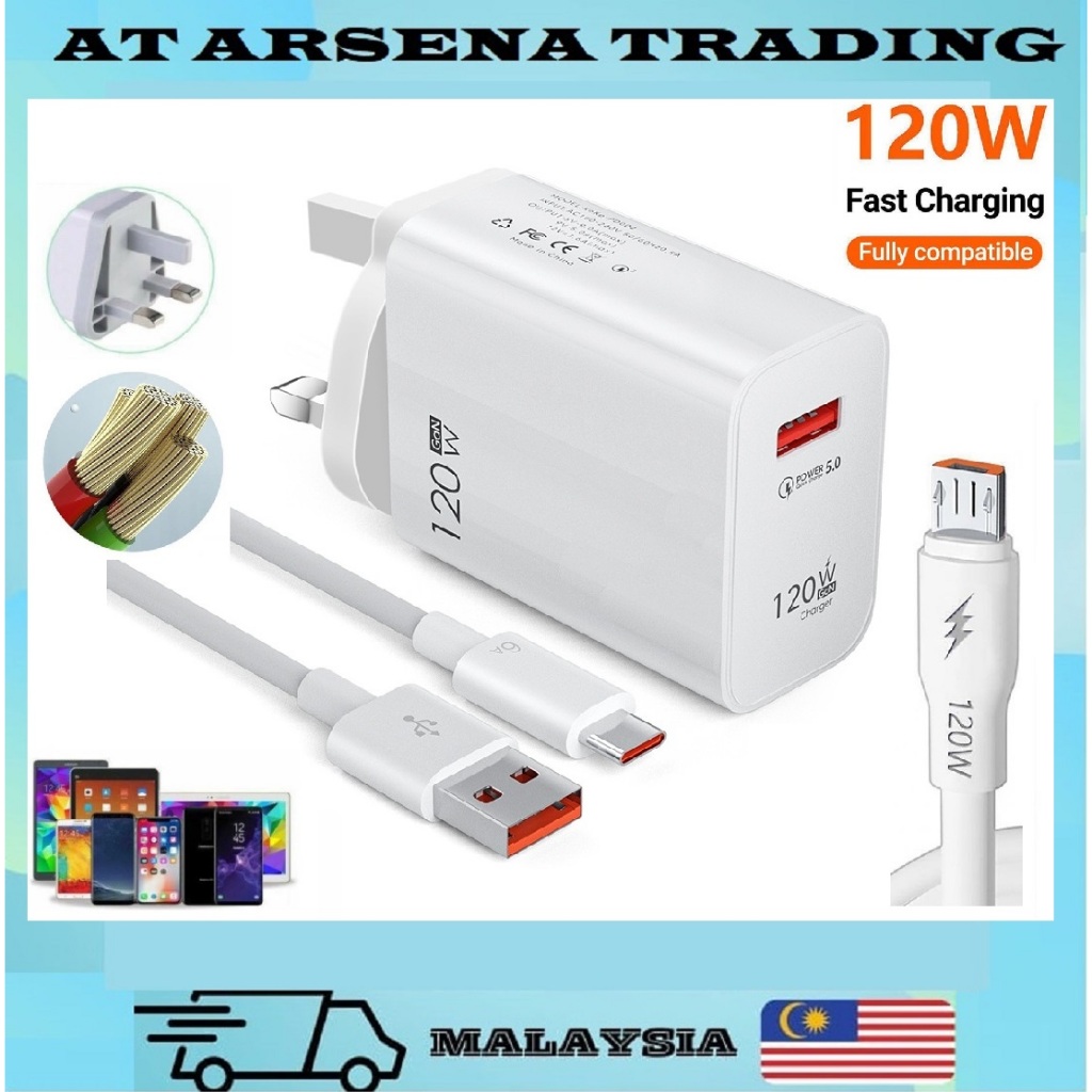 [AT] 120W Super Fast Charging Cable Extra Thick Cable Micro USB Charger ...
