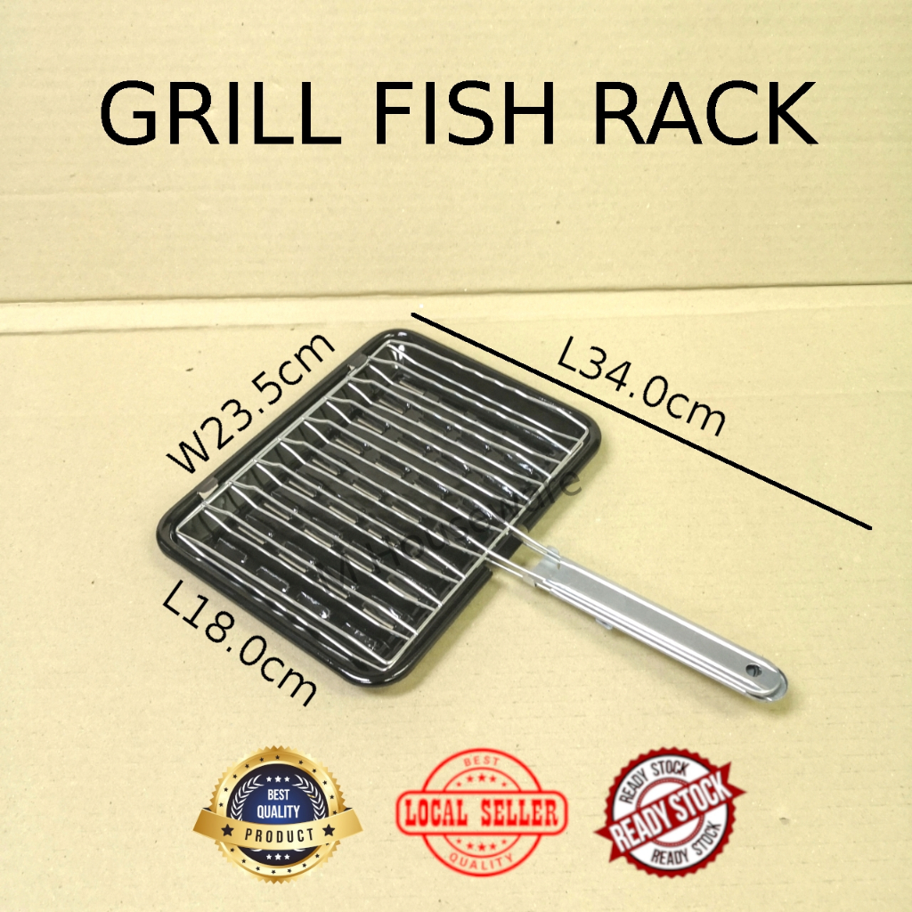 Grill Fish Rack With Tray BBQ Grill Pan Pemanggang Ikan Kepit 烤鱼架 ...