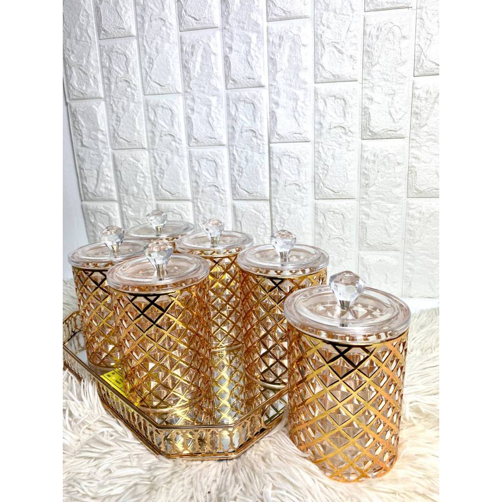 [READY STOCK] Acrylic Cookie Jar SET with Mirror Tray | Shopee Malaysia
