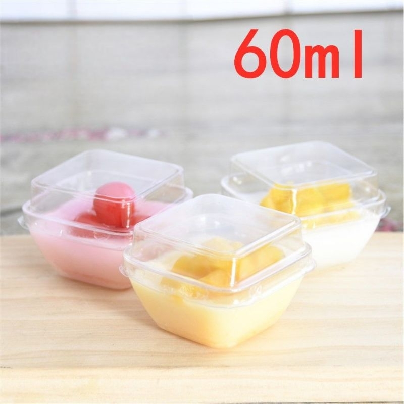 RORA - (10 Pcs) 60ml Mini Mousse Square Plastic Cup Disposable Dessert ...