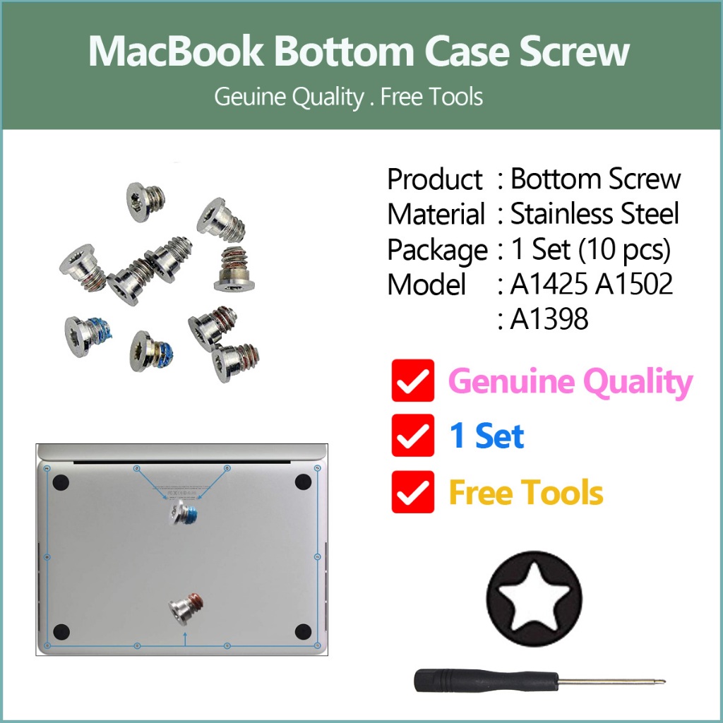 1 Set 10 pcs Stainless Steel Bottom Case Screw for MacBook Pro Retina ...