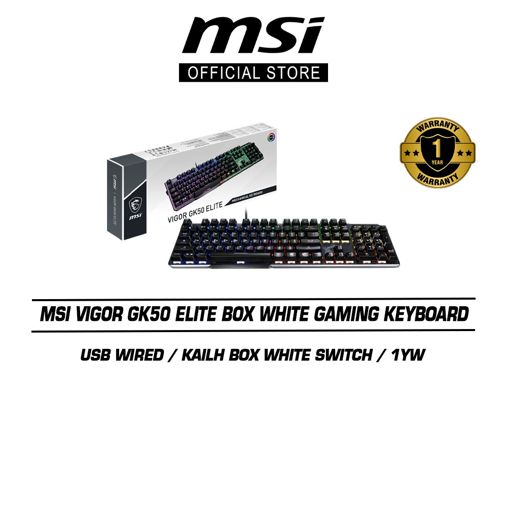 MSI Vigor GK51 Elite Gaming Keyboard USB Wired RGB Kailh Box White ...