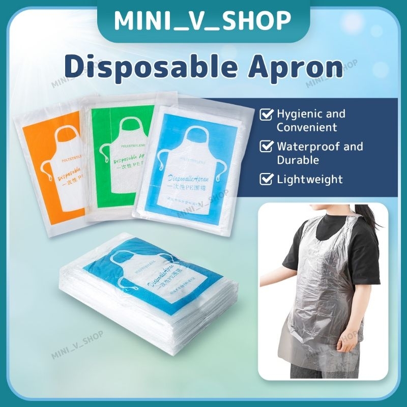 25pcs Apron Sekali Pakai Disposable Apron Waterproof Anti-Oil Plastick ...