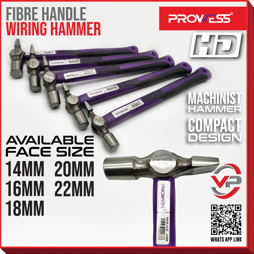 PROWESS WIRING HAMMER WITH FIBRE HANDLE/ CROSS PEIN HAMMER/ MACHINIST ...
