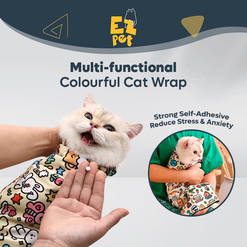 EZPET🐱【Multi-functional Colorful Cat Wrap】Pet Wrap Cloth Anti Run Cat ...