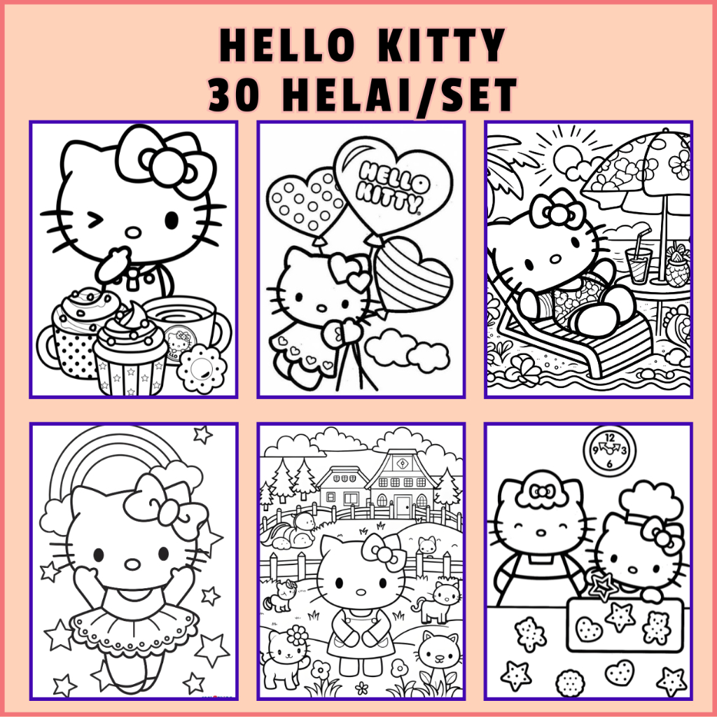 30 HELAI Kertas Mewarna Kanak Kanak Colouring Pages For Kids Hello ...