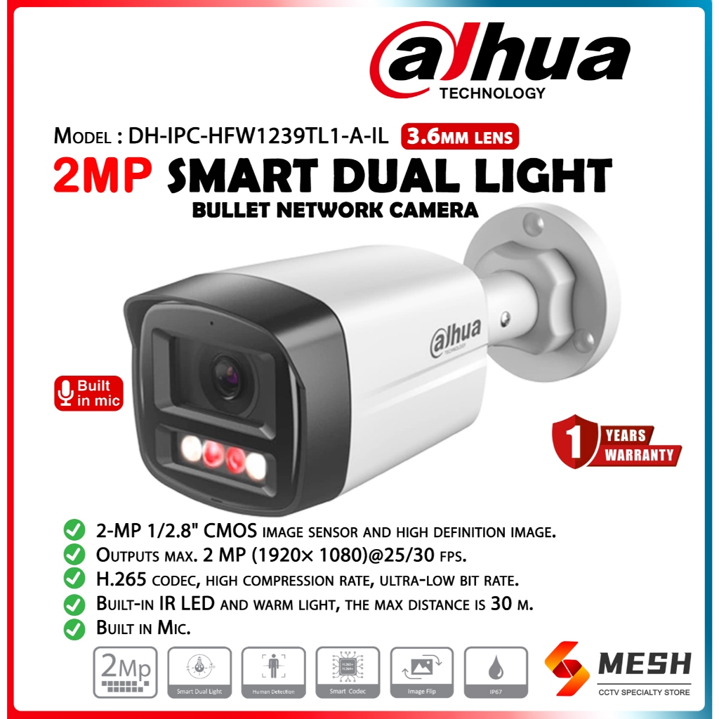 Dahua 2MP IP POE CAMERA DOME IPPOE NETWORK record voice DH-IPC-HDW1239V ...