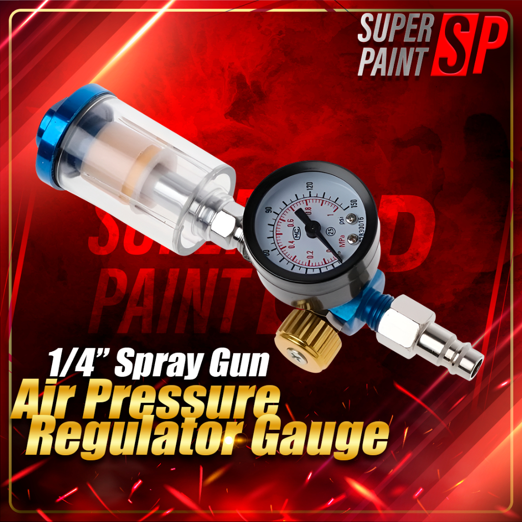 Spray Gun Air Pressure Regulator Gauge 1/4" + In-line Water Trap Filter ...