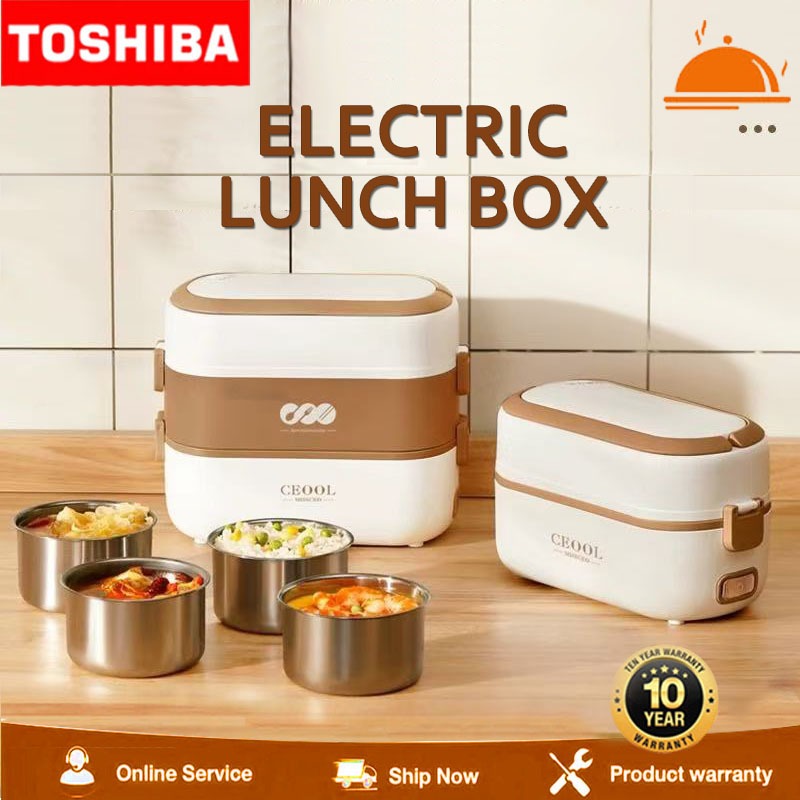 TOSHIBA Electric Lunch Box Heating Double Layer Stainless Mini Rice Cooker Heating Meal Lunchbox ...