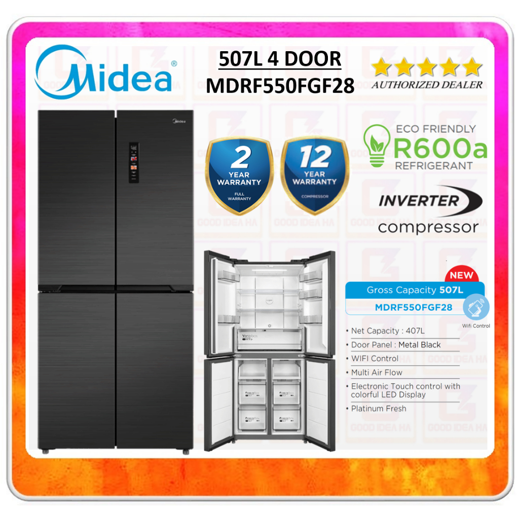 MIDEA 507L 4-Door Refrigerator - Inverter Compressor MDRF550FGF28 4 ...