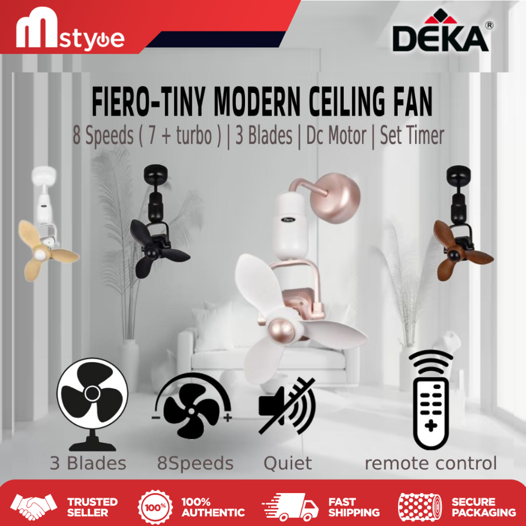 Fiero/Deka Tiny 16” Wall Fan – 3 Blades, 8 Speeds (7 + Turbo), Remote ...