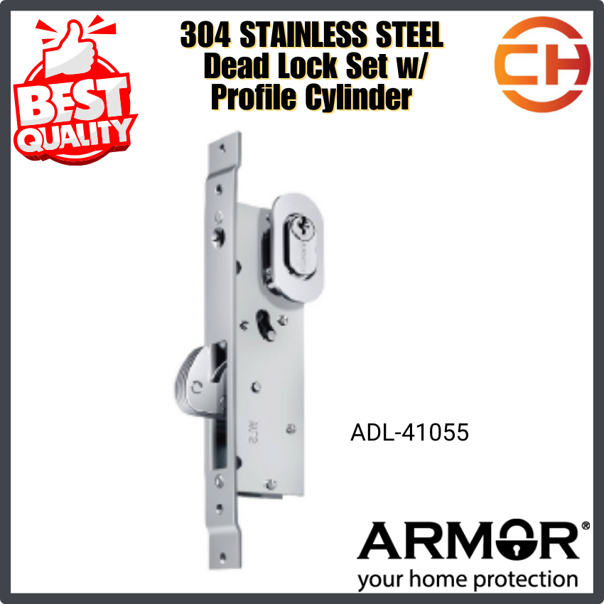 ARMOR Stainless Steel Deadlock Set with Profile Cylinder Mortise Lock ...