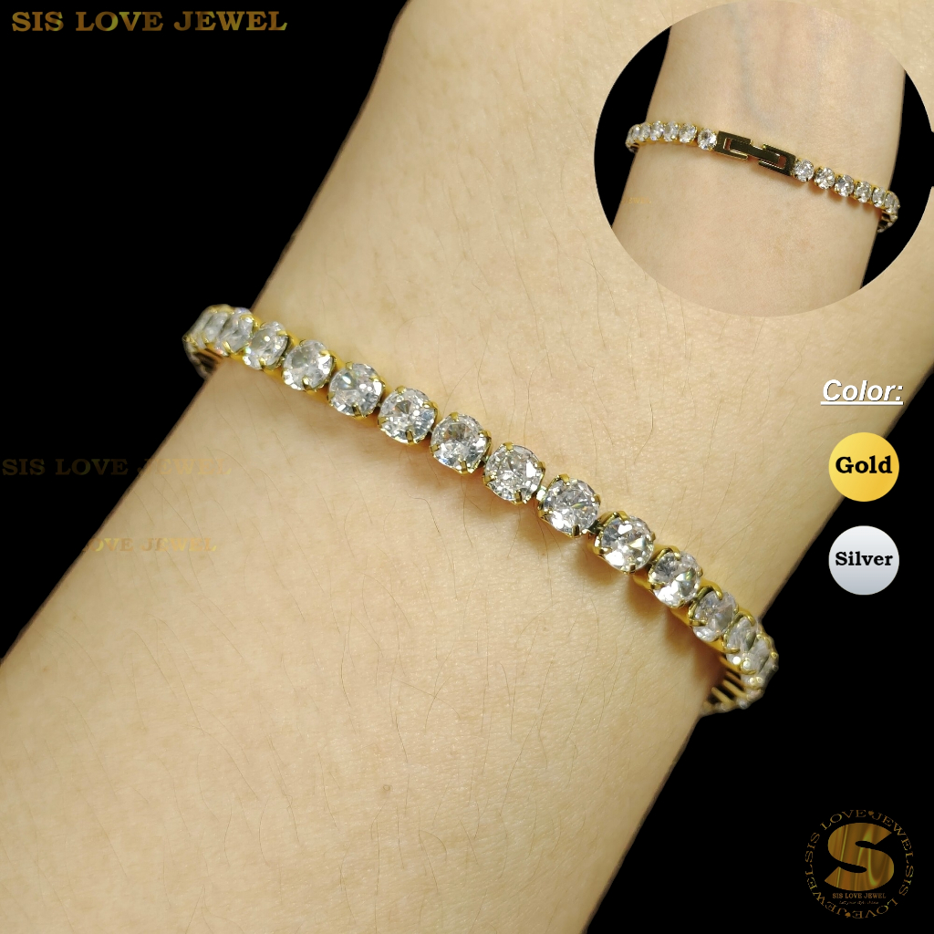 Sis Love Jewel Tennis Bracelet for Woman Stainless Steel 18K Gold Plated Zirconia Rantai Tangan ...