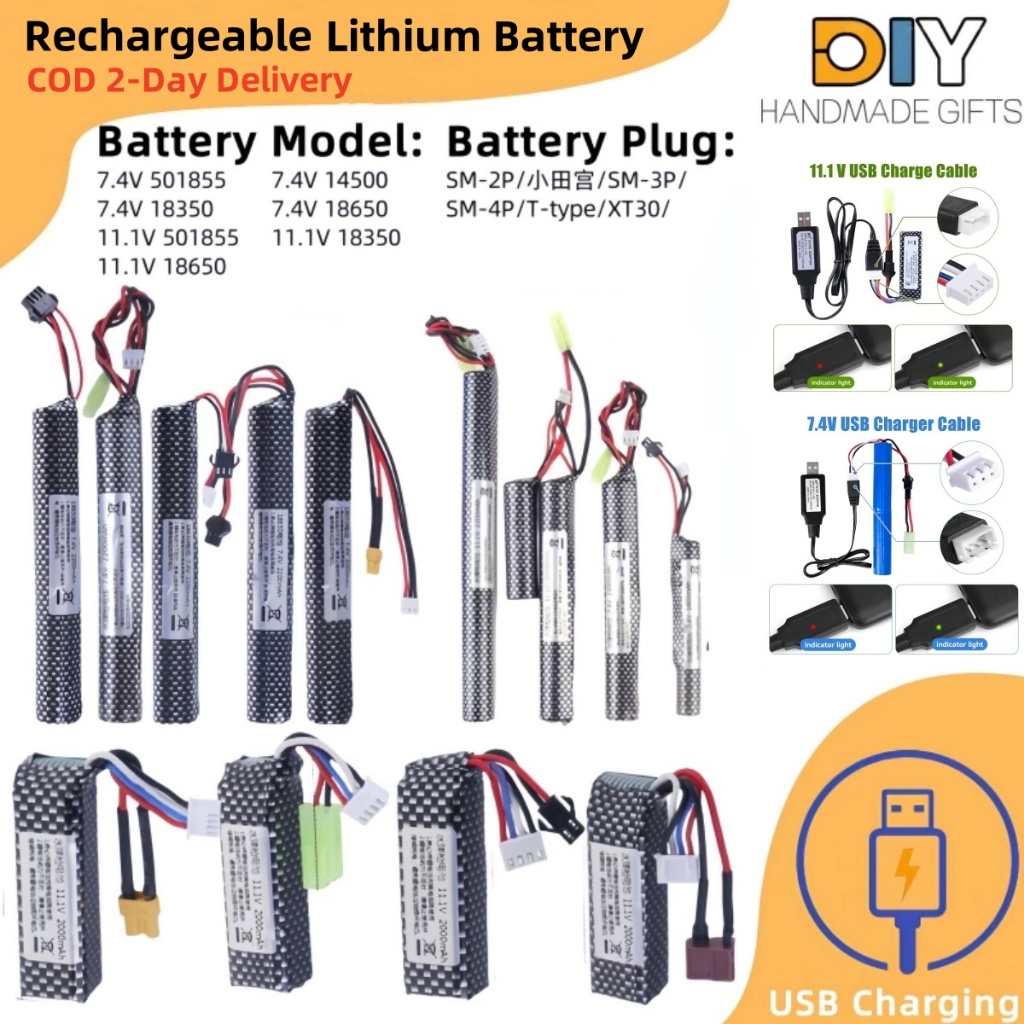 COD 11.1V Battery Toy Accessory 7.4V Rc Rechargeable Battery 62*18*15mm ...