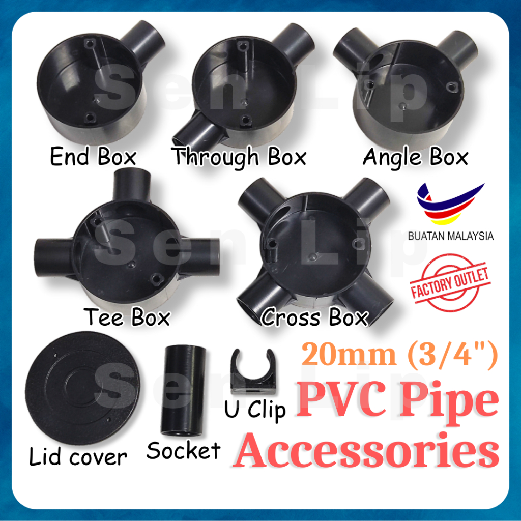 20mm (3/4") Black PVC Conduit Pipe Fitting Accessories - End/ Through ...