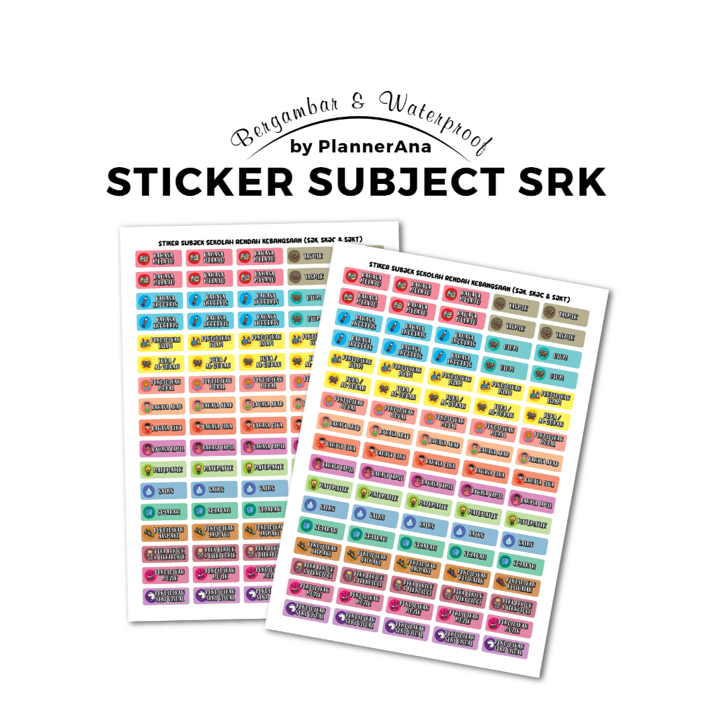 STICKER SUBJEK SEKOLAH LABEL Kalis Air UNTUK BUKU SEKOLAH LATIHAN Warna ...
