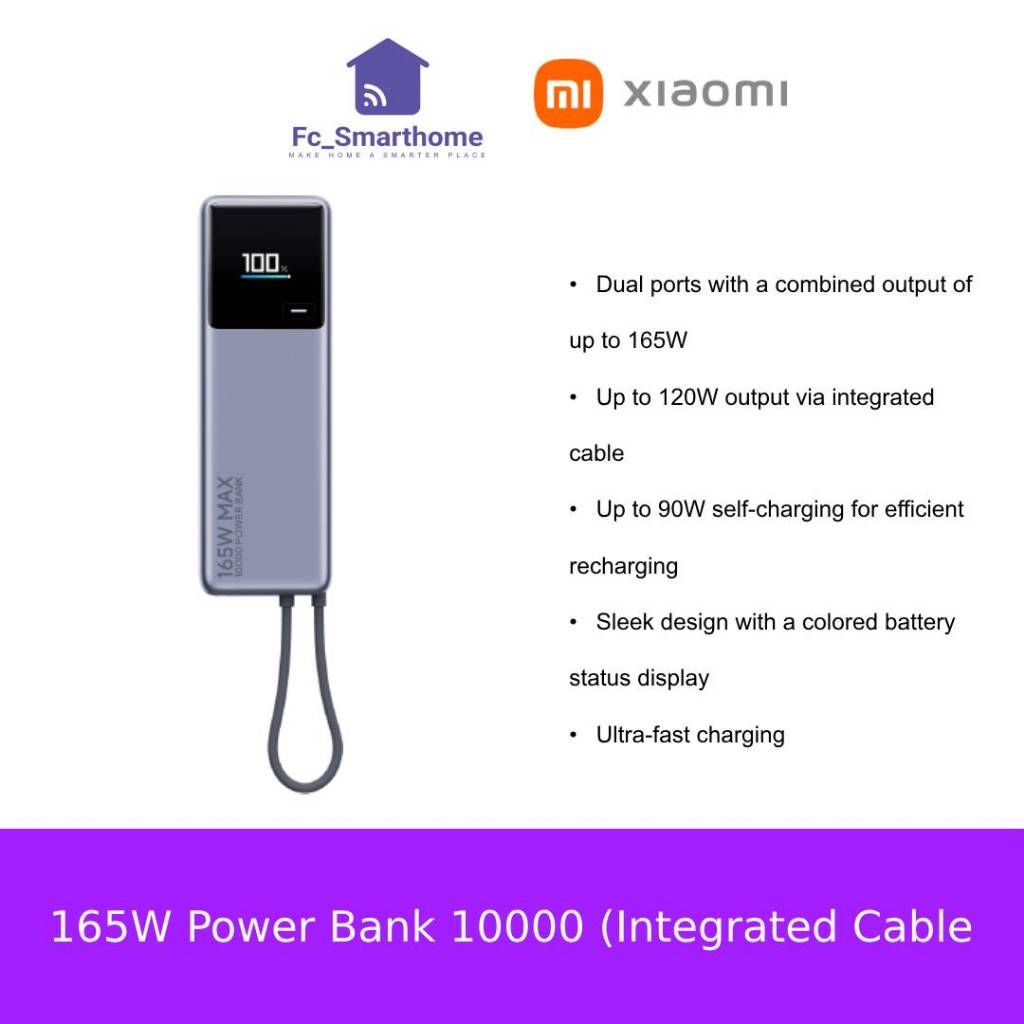Xiaomi 165W Power Bank 10000mah (Integrated Cable) | High-Speed ...