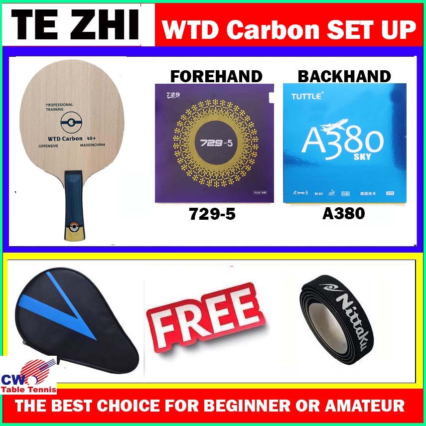 TE ZHI WTD Carbon Composite Blade + 729 729-5 + TUTTLE SKY A380 Set Up Table Tennis Promotion ...