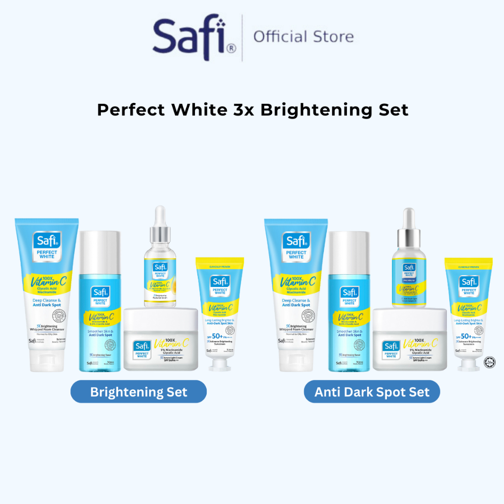 SAFI Perfect White 3x Brightening Skincare Set | Sunscreen Cleanser Toner Serum Moisturiser Day ...