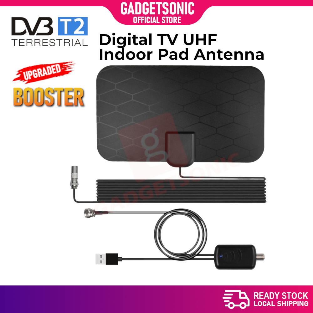 DVB T2 Digital Indoor Pad Antenna With Booster Amplifier Aerial UHF VHF ...