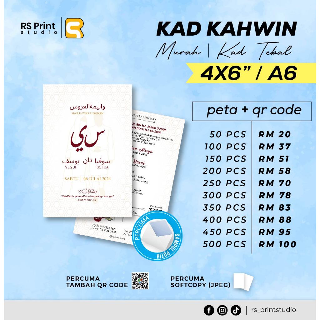 Kad Kahwin/Kad Jemputan /Wedding Card_4x6' @A6_PETA + QR CODE | Shopee ...