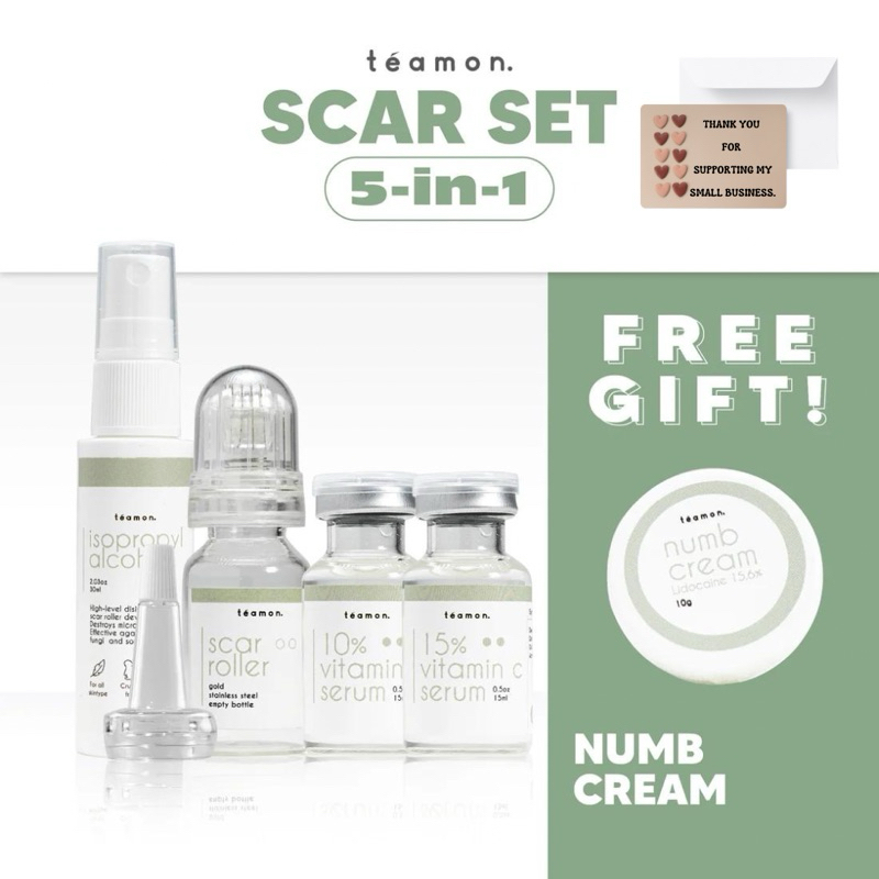 Teamon Scar Set 5in1 + Numb Cream | Scar Roller Microneedle | Dark Spot ...