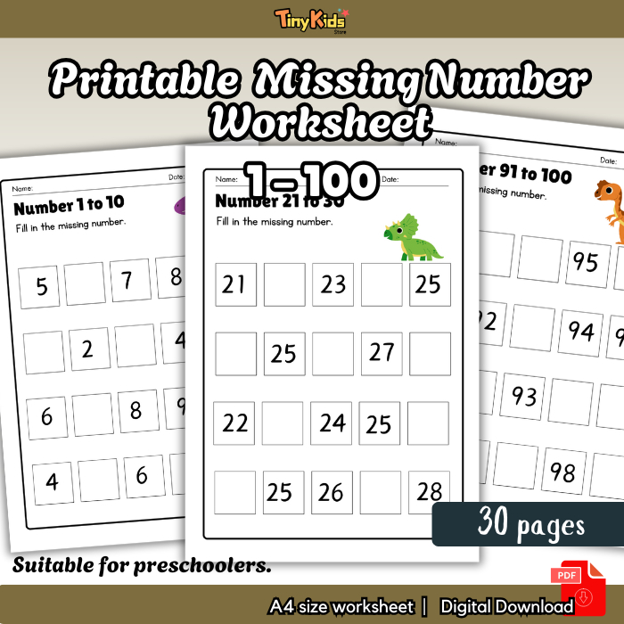W022 PDF Digital Printable Fill in the Missing Number 1 to 100 ...