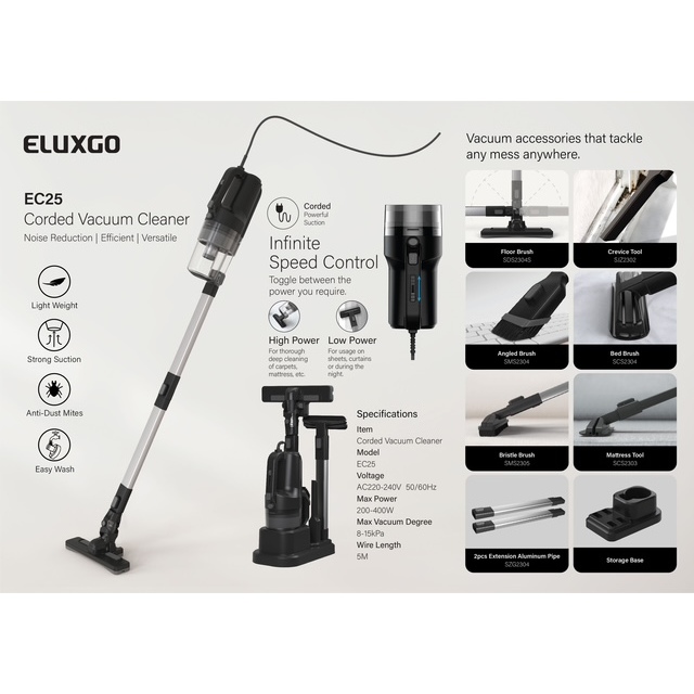 ELUXGO EC25 CORDED VACUUM CLEANER 600WATT (LATEST MODAL) | Shopee Malaysia