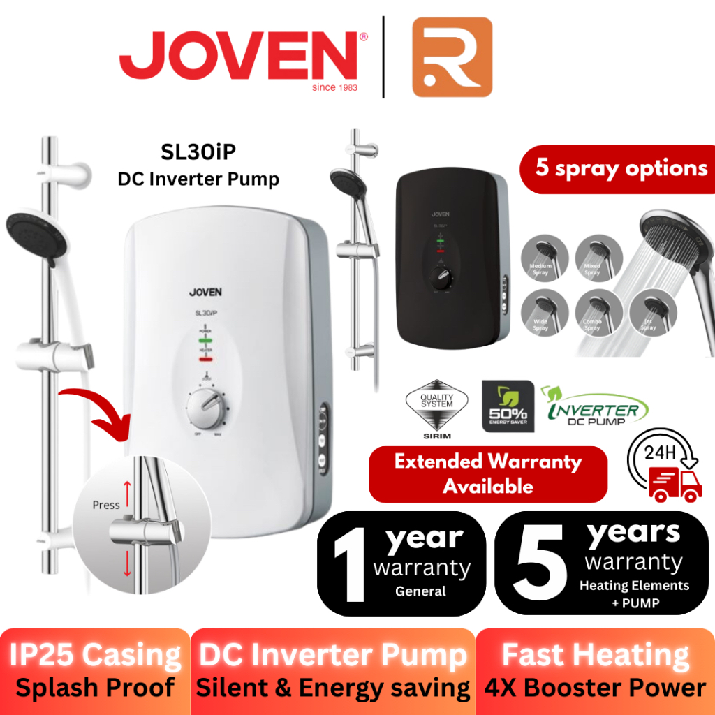 Joven SL30iP Instant Water Heater with DC Pump (Black / White) | Shopee ...