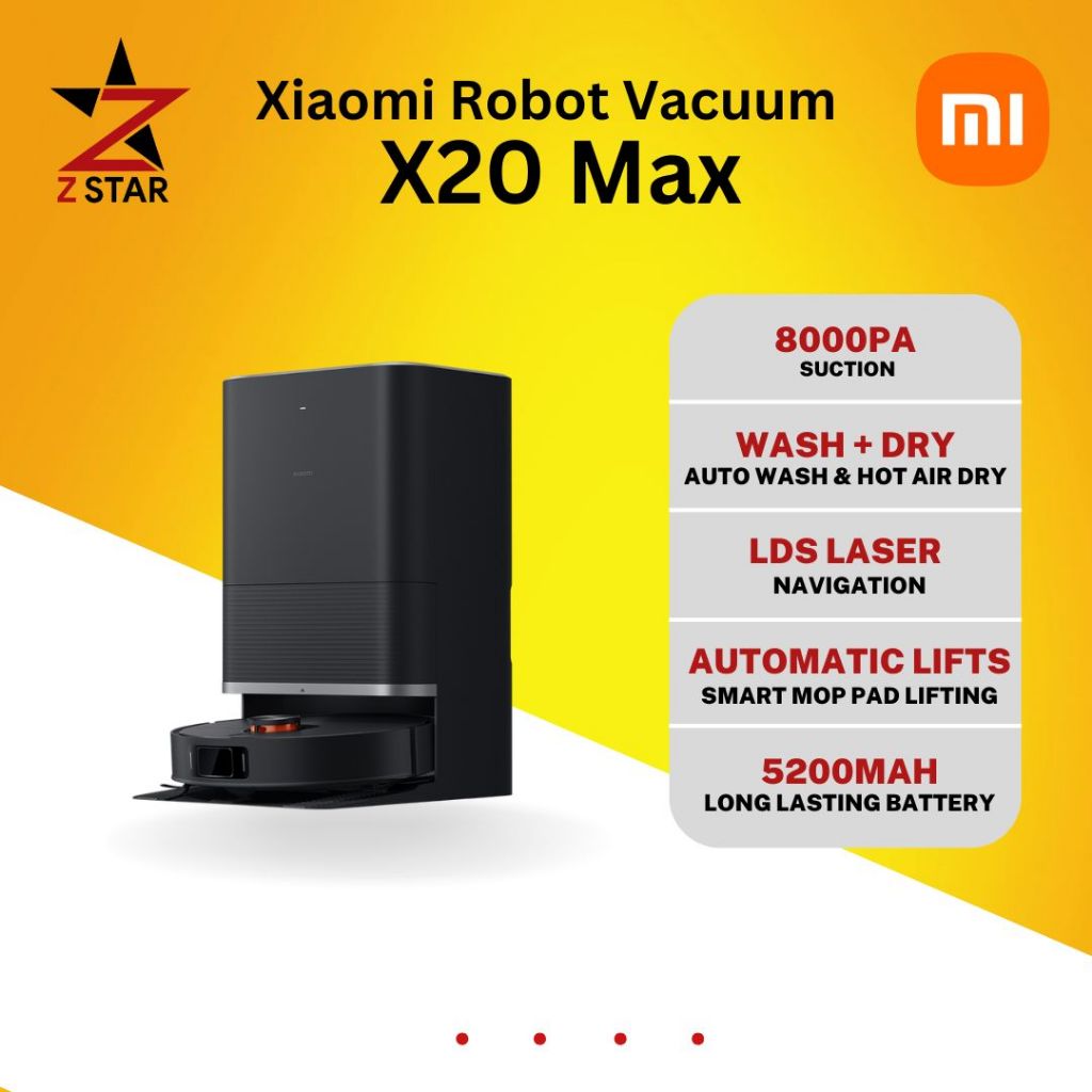 Xiaomi Robot Vacuum X20+ /X20 Pro / X20 Max (8,000Pa Suction Power, 2 ...
