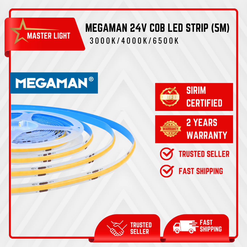 MEGAMAN 24V COB LED STRIP 8MM 352D LED (5METERS PER PACK) | Shopee Malaysia