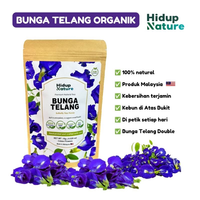 Bunga Telang Organic Dan Bersih 15g | Butterfly Pea Flower Organic and ...