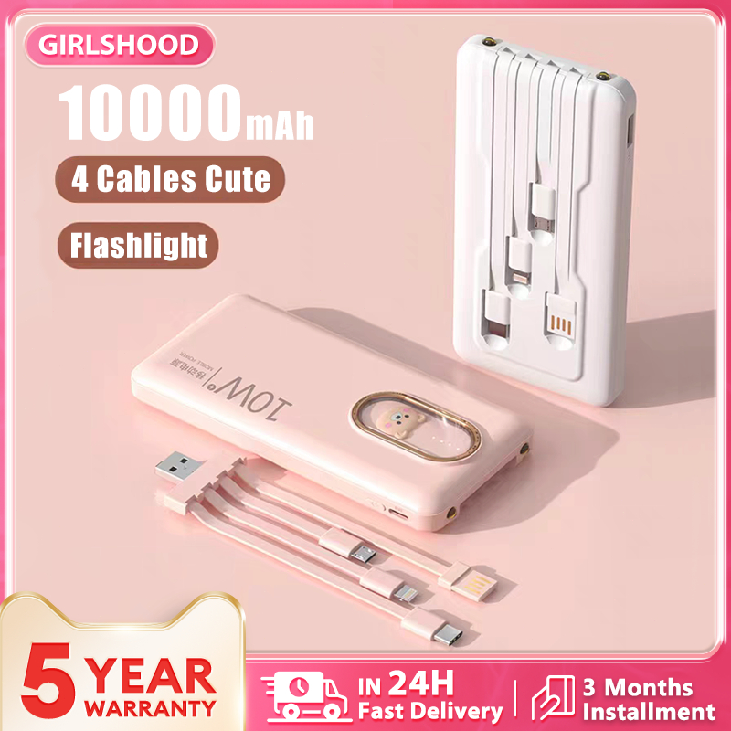 Portable Powerbank 10000mAh Cute Power Bank Fast Charging 4 Cables ...