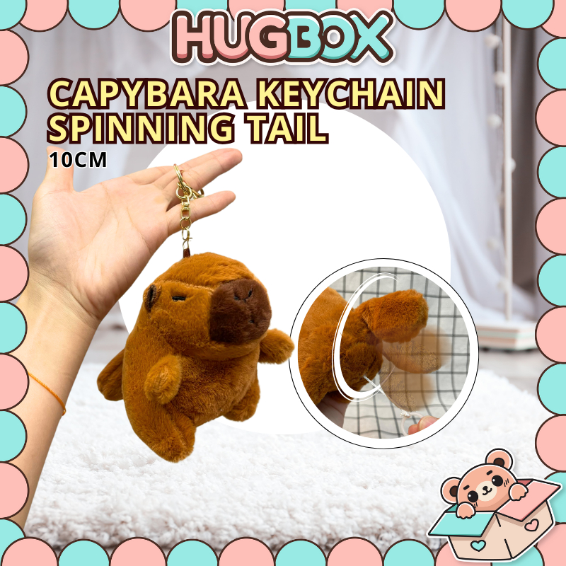 🌈HugBox Keychain Capybara Spinning Tail Keychain Plush Capybara Key chain Capibara Doll Keychain ...