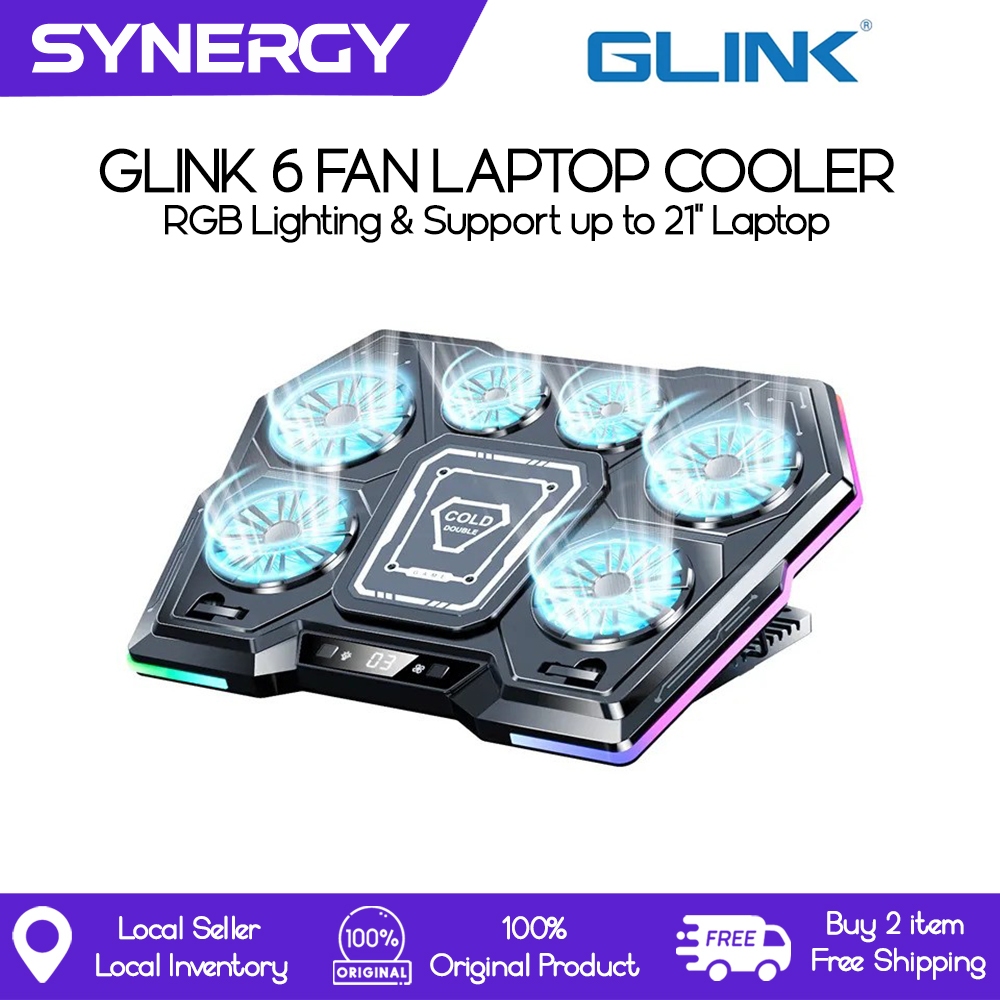 Glink Laptop Cooler with 6 Fan Rapid Cooling, RGB Lightning, Support 12 ...