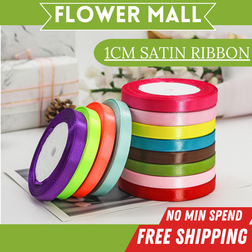 (22M) 1CM SATIN Ribbon Reben Riben Gift Satin Organza Flower Bouquet ...