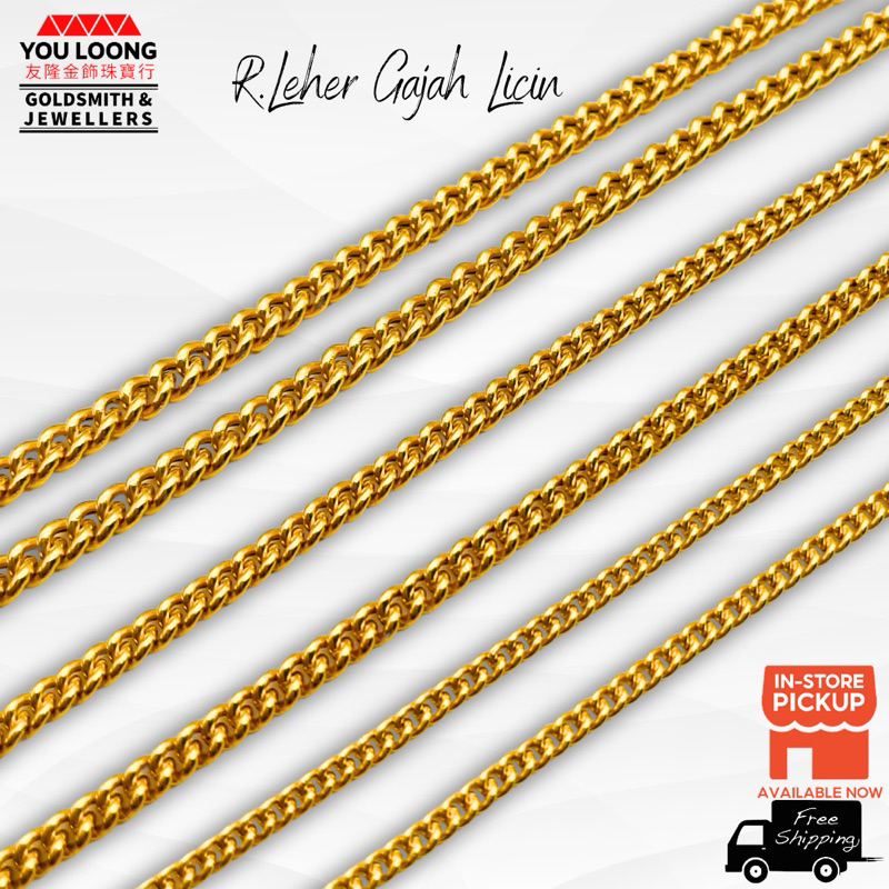 Youloong Rantai leher gajah licin design emas916/ Gajah licin necklace ...