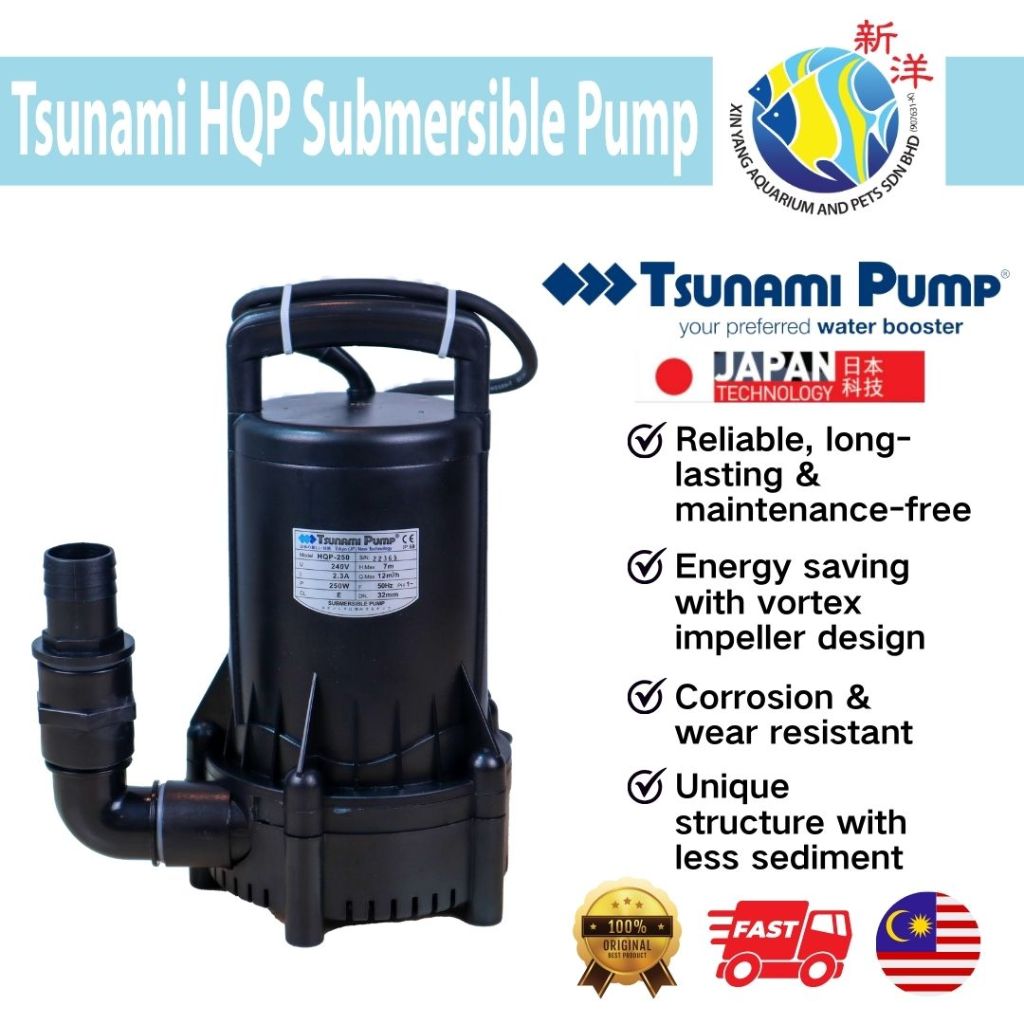 TSUNAMI HQP-250 / HQP-330 SUBMERSIBLE PUMP (12000L / 16000L) (250W/330W - 240V/50HZ) | Shopee ...