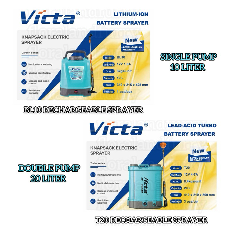 Victa T20 Turbo Rechargeable Cordless Double Battery BL10 10L Knapsack Sprayer Chemical Twin ...