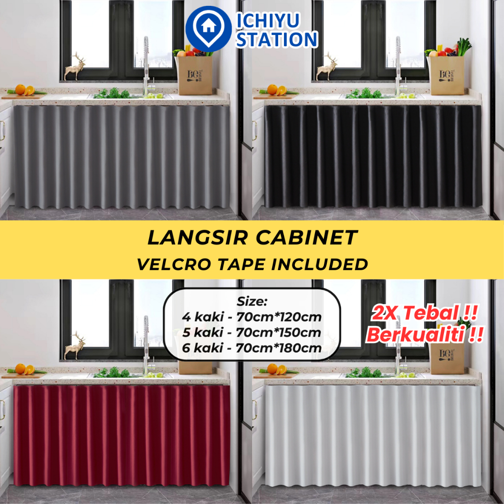 Langsir Kabinet Dapur Plain Velcro Tape Type Kitchen Curtain Cabinet ...
