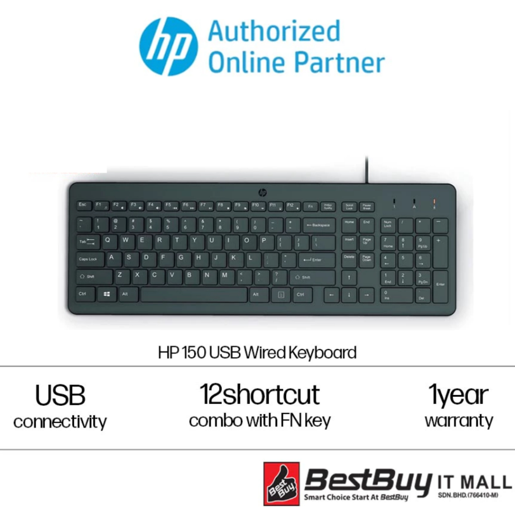 HP 150 Wired USB Keyboard 664R5AA | Shopee Malaysia