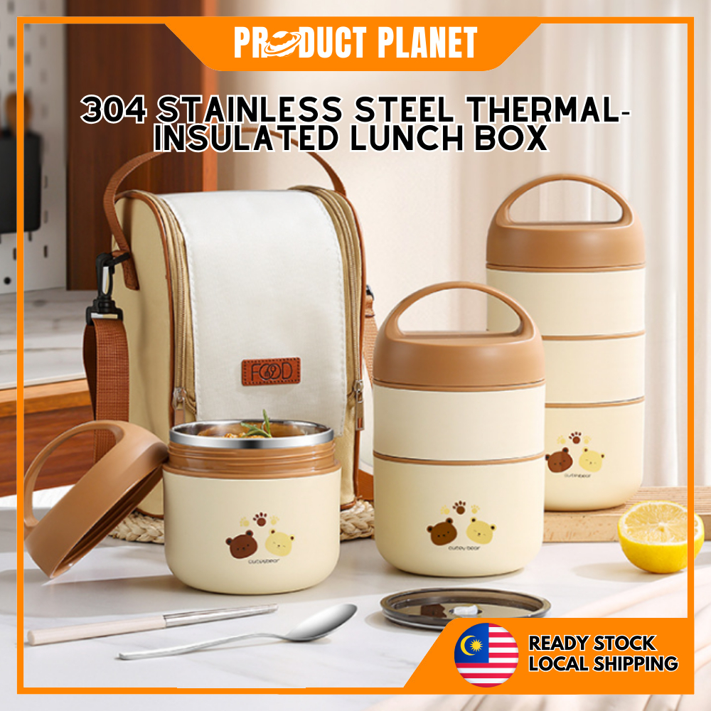 [𝐏𝐏] Bekas Makanan 304 Stainless Steel – Bento Box Penebat Haba 1/2/3 ...