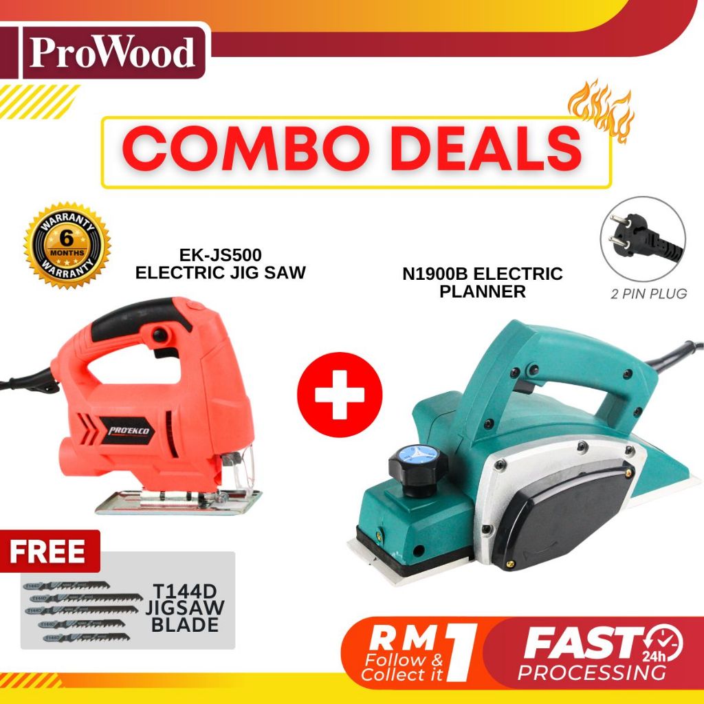 COMBO PRO'EKCO EK-JS701 Electric Jig Saw + 5pcs T144D Blade Jigsaw + PRO' EKCO N1900B Wood ...