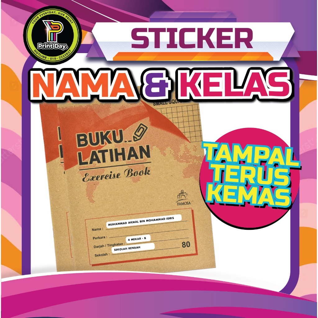 STICKER NAMA PELAJAR + KELAS HARGA MURAH | KALIS AIR (Transparent ...