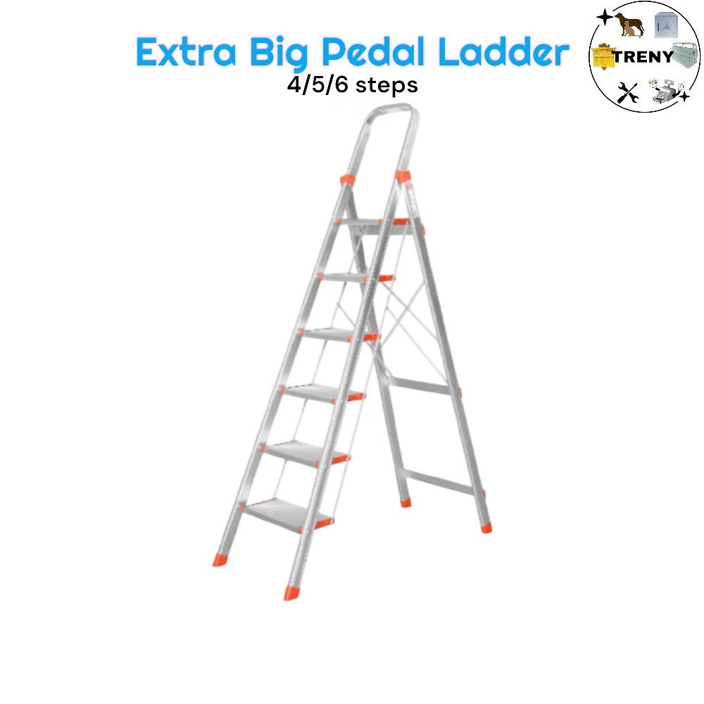 TRENY SGS Multi-Purpose Folding Ladder Aluminum, Big Pedal Household ...