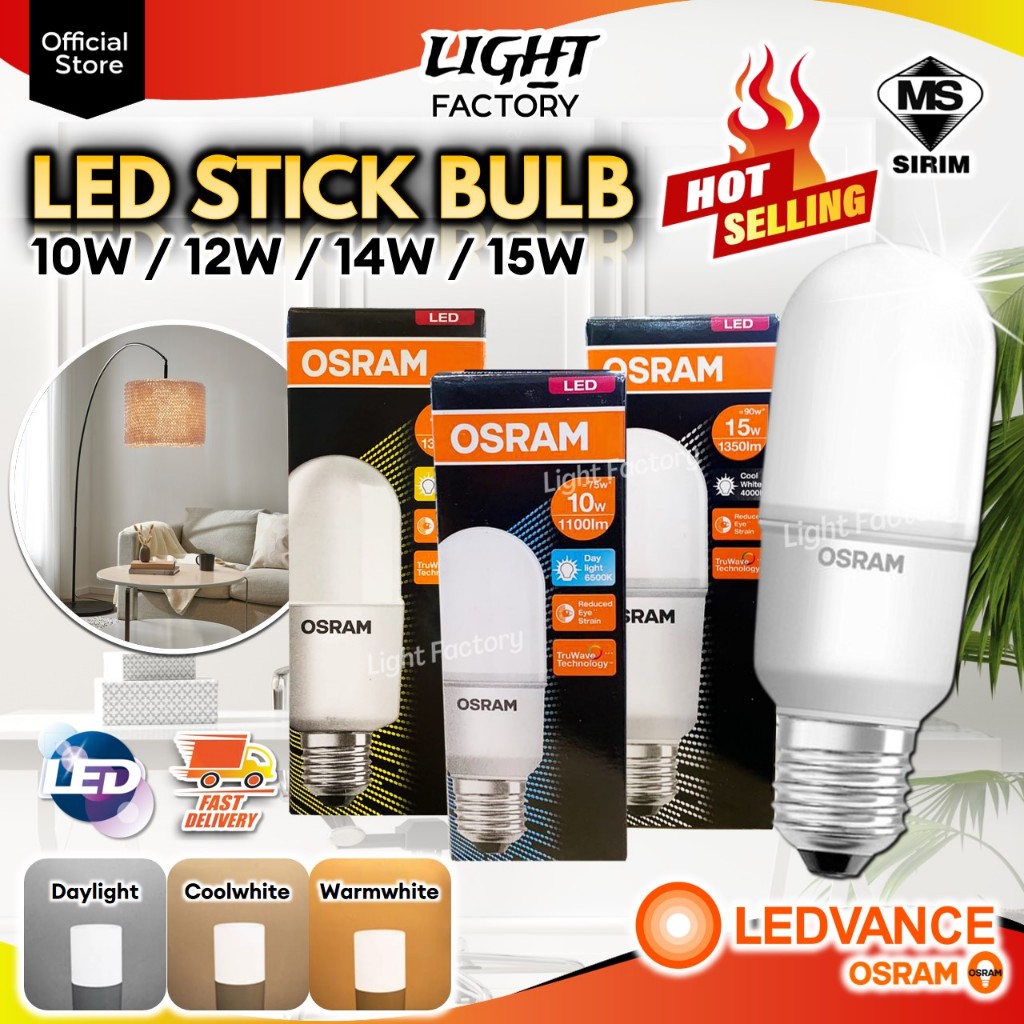 OSRAM LED Value Stick Bulb 10W /12W /14W /15W SIRIM Approved LED Stick Bulb E27 Holder Daylight ...